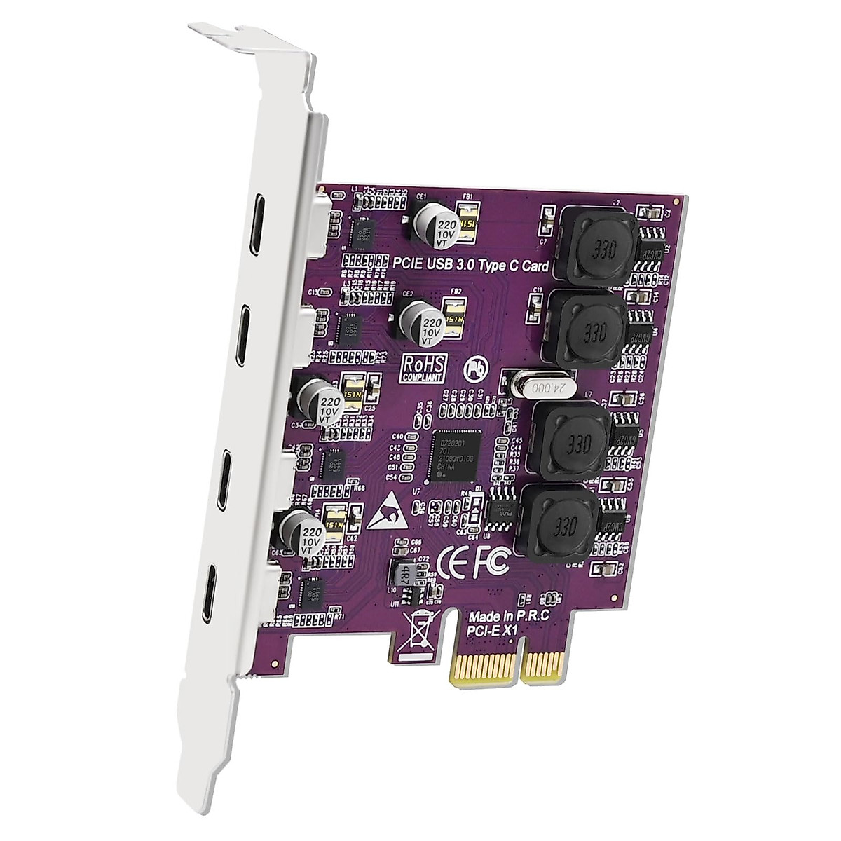 FebSmart 4X 5Gbps USB-C Ports PCI Express USB 3.0 Expansion Card for Windows 11, 10, 8.x, 7, Vista, XP Desktop PCs, Built in Self-Powered Technology, No Need Additional Power Supply (FS-U304C-Pro)