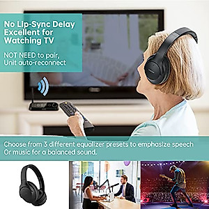 SOINTONE HFF86 Wireless Headphones for TV Watching with Bluetooth Transmitter (Digital Optical AUX RCA), Pass-Through Support, Over Ear Headset for Seniors, No Delay, 40Hrs Playtime, 164FT Long Range