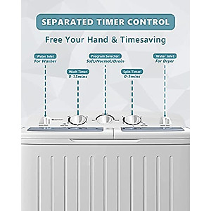 ARLIME Portable Clothes Washing Machine, 17.6lbs Mini Twin Tub Washer & Spinner Dryer Combo Compact Washer (11lbs) & Spin Dryer (6.6lbs) Sets Laundry Machine W/Time Control for Apartments, Dorms, Bathroom or RV Camping
