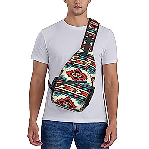 Tribal Aztec Geometric Pattern Sling Bag Crossbody Backpack Native American Ethnic Tribal Southwest Stripe Red Gym Travel Hiking Daypack Navajo Print Chest Bag Shoulder Bag for Women Men