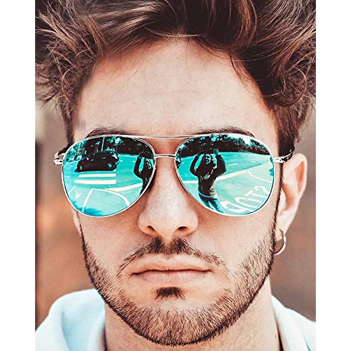 BOTPOV Aviator Sunglasses for Men Women Polarized UV400 Protection Mirrored Lens Metal Frame with Spring Hinges