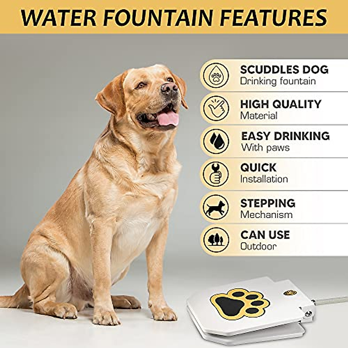 Dogsshopdaily Outdoor Automatic Dog Water Dispenser – Premium Step Water Toy Push Button – Practical Water Toys for Dogs – Pet Fountain with 40-inch Hose and Y Valve Adapter, White