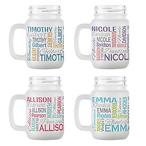 Let's Make Memories Personalized Frosted Mason Jar, Personalized with Name, Old Fashioned Drinking Jar - Blue/Orange