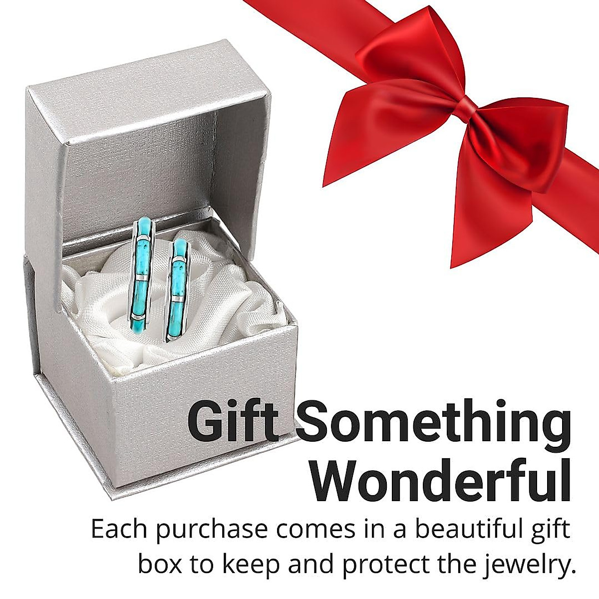 Shop LC Santa Fe Style Blue Turquoise J-Hoop Earrings for Women 925 Sterling Silver Boho SouthWestern Jewelry Boho Western Birthday Gifts for Women