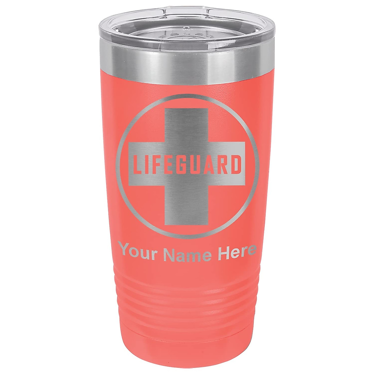 LaserGram 20oz Vacuum Insulated Tumbler Mug, Lifeguard, Personalized Engraving Included (Coral)