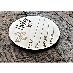 Personalized Wood Baby Name Announcement Sign, Newborn Birth Stats Photo Prop Sign, Butterfly Nursery Name Plaque (8 inches)