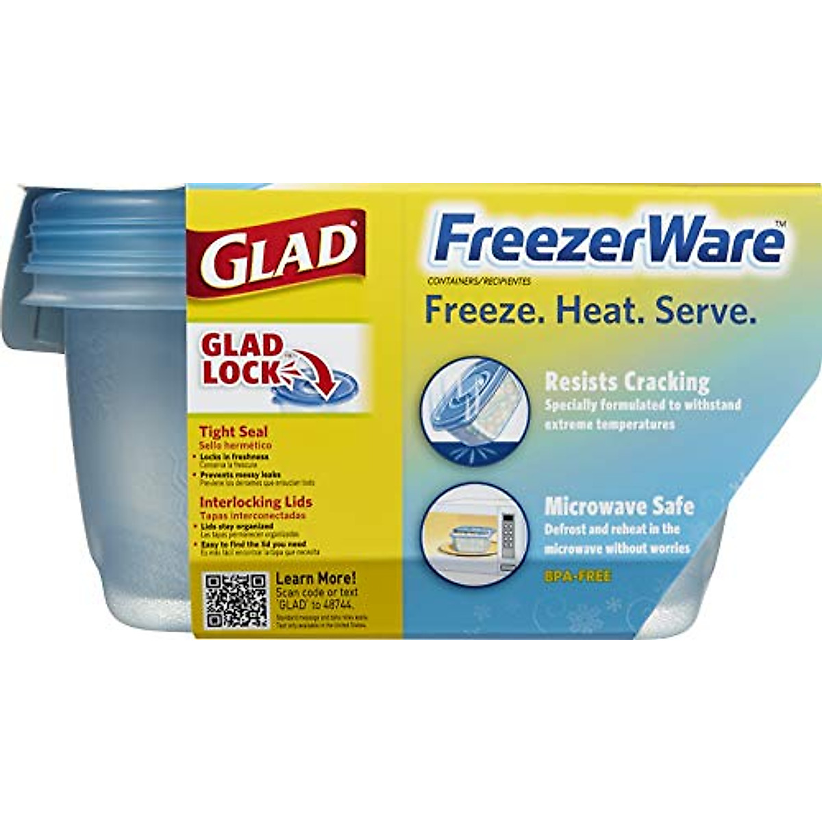 Gladware Freezerware Food Storage Containers, Large | Rectangle Food Storage Containers for Everyday Use | Food Containers Safe for Freezer, Hold up to 64 Ounces of Food, 2 Count Set,Blue