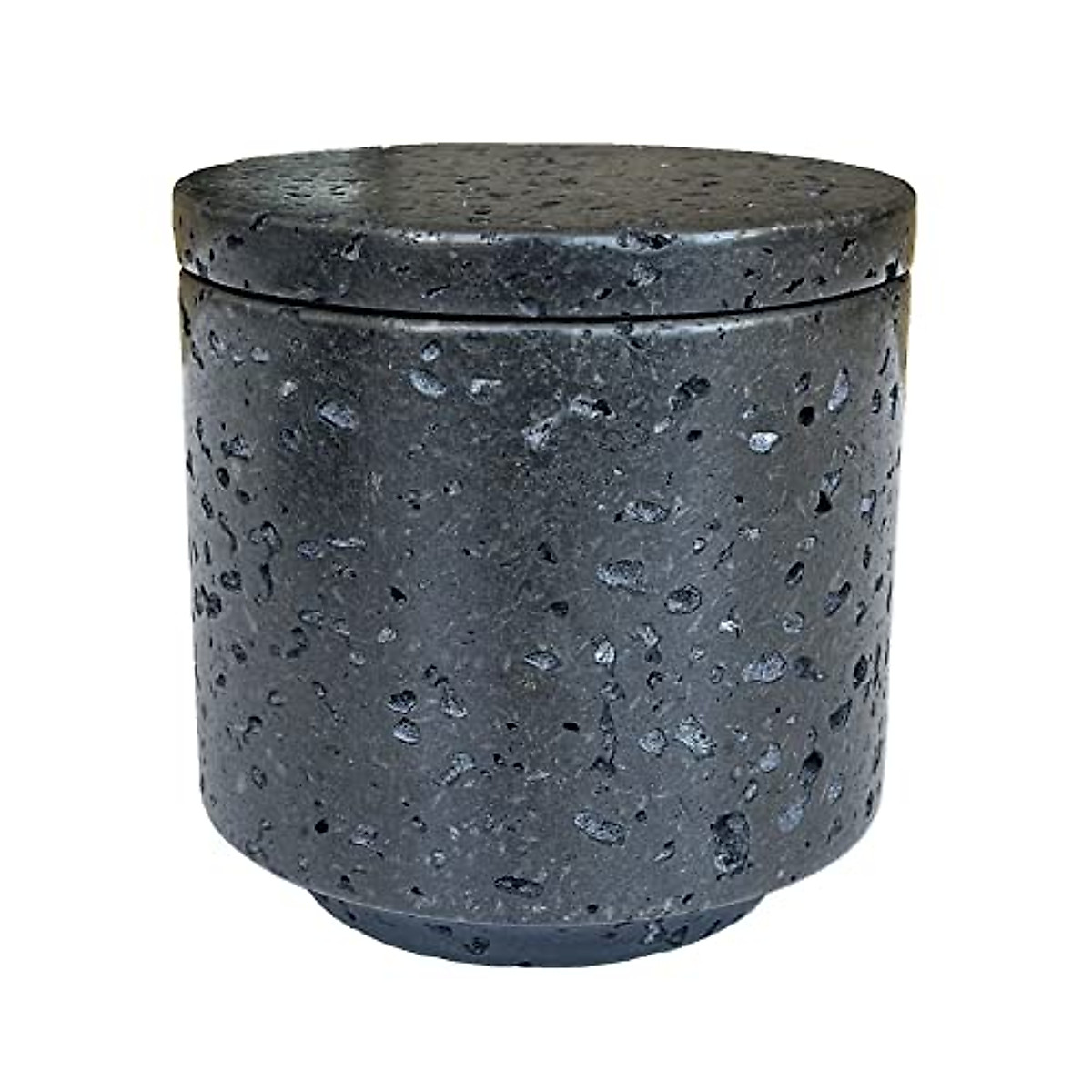 Stoneplus Natural Marble Hole Stone Cosmetic Cotton Swab Sundry Small Tank Storage Box Jar with Lid (Black Hole Stone)