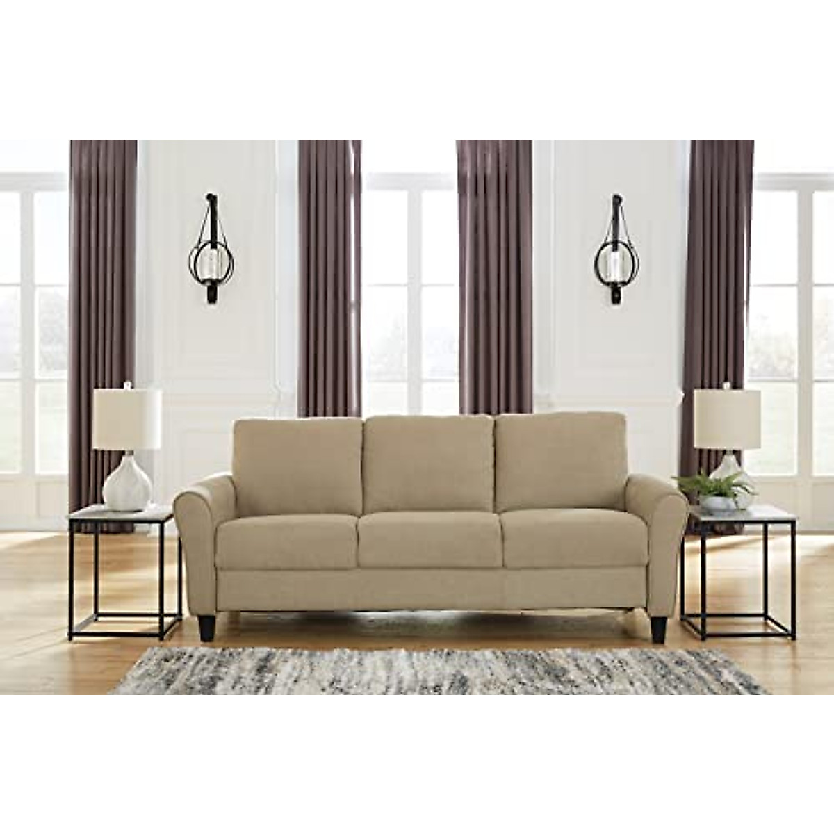 Signature Design by Ashley Darlow Modern Faux Leather RTA Sofa with Bolster Pillows, Brown