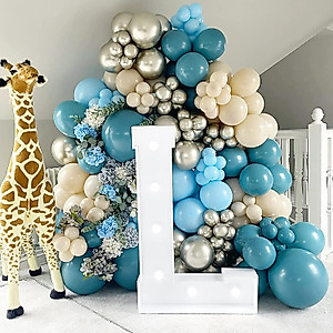 Dusty Blue Balloons Garland Kit, Fog Blue Royal Blue Pastel Blue Sand White Metallic Gold latex Balloons for Boy Baby Shower Bridal Shower Wedding Anniversary Birthday Party Decorations Supplies……