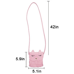 ZGMYC Cat Tassel Shoulder Bag Small Coin Purse Crossbody Satchel for Kids Girls, Pink (5.1'' x 5.9'')