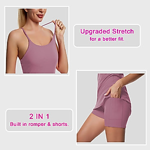 Women's Tennis Dress, Workout Golf Dress Built-in with Bra & Shorts Pocket Sleeveless Athletic Dresses Large