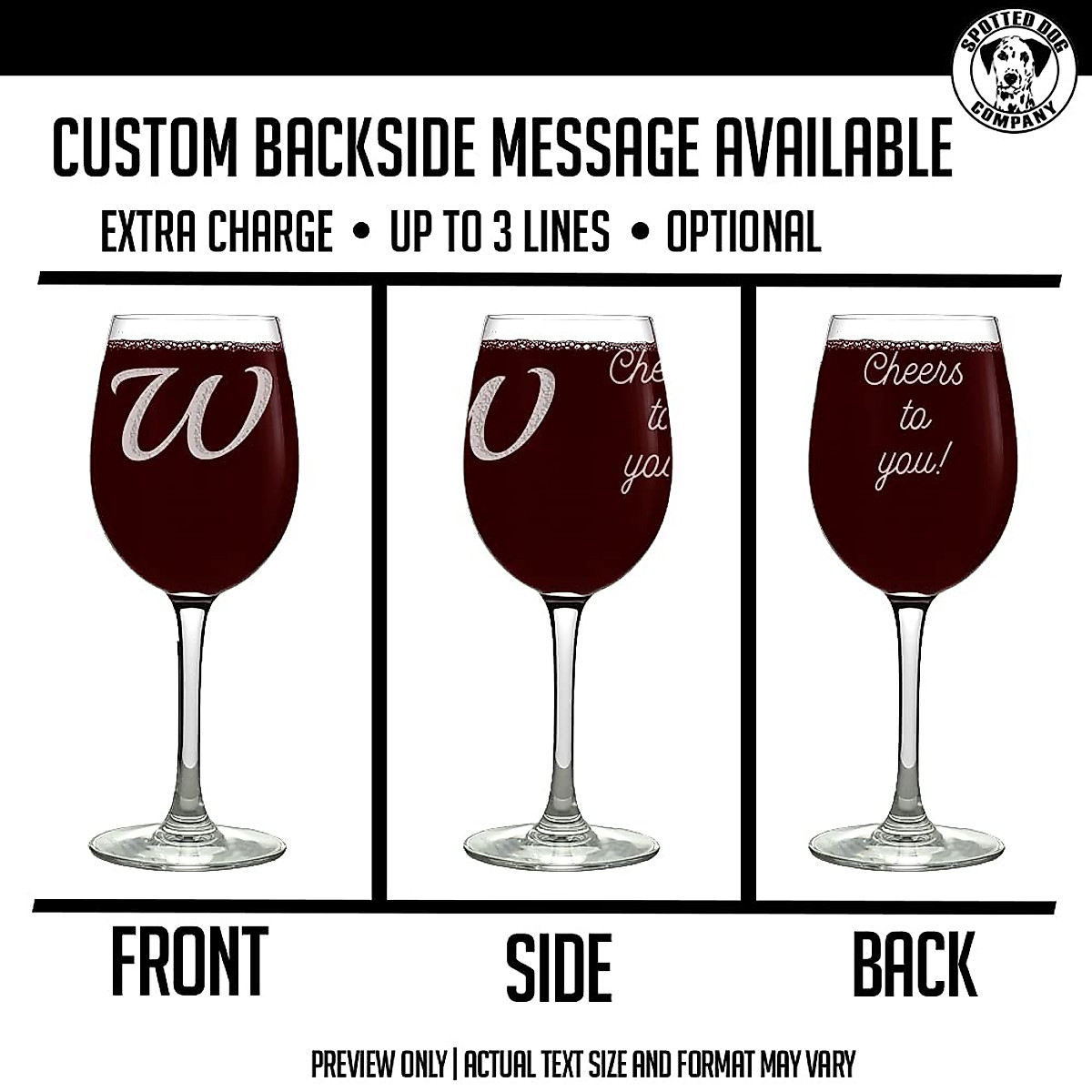 Spotted Dog Company Personalized Etched 16oz Stemmed Wine Glass Cup, Red Wine Gifts for Women Her Mom, Drinking Glasses, Birthday Decorations Decor - Pick Your Letter