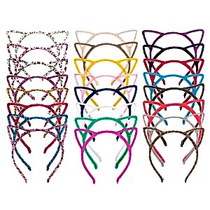 OJYUDD 24 Colors Cat Ear Headbands,Plastic Cat Hair Hoops,Daily Decorations Party Lovely Headwear Cats Accessories,Fluffy Hair Hoop for Girls and Adult(24 Pieces)