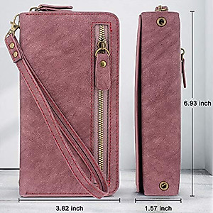 Lacass Case Compatible with iPhone 15 Plus/iPhone 14 Plus, Crossbody Dual Zipper Detachable Leather Wallet Phone case Cover (Wine red)