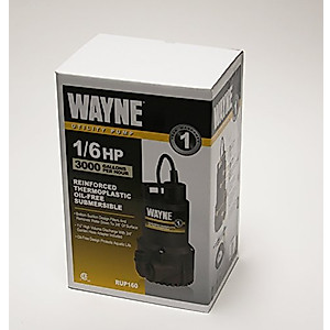 Wayne 57719-REL1 RUP160 1/6 HP Oil Free Submersible Multi-Purpose Water Pump, Black