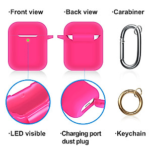 MOLOPPO Case Cover Compatible with AirPods, Soft Silicone Protective Cover with Keychain for Women Men Compatible with Apple AirPods 2nd 1st Generation Charging Case, Front LED Visible- Rose Pink
