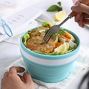 CARTINTS 950ml Collapsible Bowls-Silicone Food Storage Containers-Prep/Storage Bowls with Lids-Silicone Lunch Containers, Ideal for Travel and Camping (Blue)