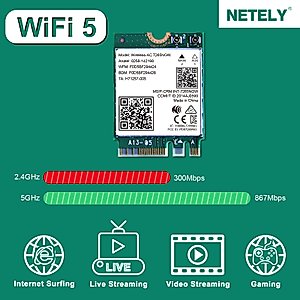 NETELY Wireless-AC 7265NGW NGFF M2 Interface WiFi Adapter with Bluetooth 4.2, Intel Wireless-AC 7265NGW, Wireless-AC 1200Mbps (2.4GHz 300Mbps & 5GHz 867Mbps) WiFi Network Card (Wireless-AC 7265NGW)