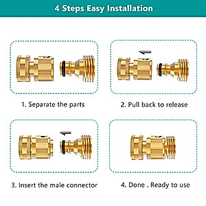 FINEST+ Garden Hose Quick Connector, Solid Brass 3/4 Inch Thread Fitting No-Leak Water Hose Female and Male Easy Connect (6 Sets)