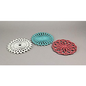 Set of 3 Cast Iron Floral Bloom Kitchen Décor Trivets Decorative Wall Hangings Geometric Patterns