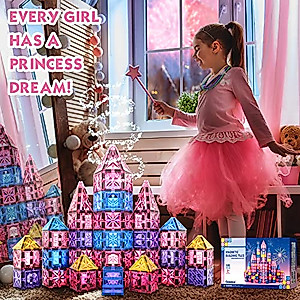 108pcs Diamond Magnetic Tiles with Dolls Princess Castle Building Toys, STEM Kids Toys Magnetic Blocks Doll House Toddler Toys, Christmas Birthday Gifts Ideas for 3+ Year Old Girls & Boys