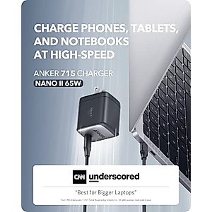 Anker USB C 715 (Nano II 65W), GaN II PPS Fast Compact Foldable Charger for MacBook Pro/Air, Galaxy S20/S10, Dell XPS 13, Note 20/10+, iPhone 13/Pro/Mini, iPad Pro, Pixel, and More