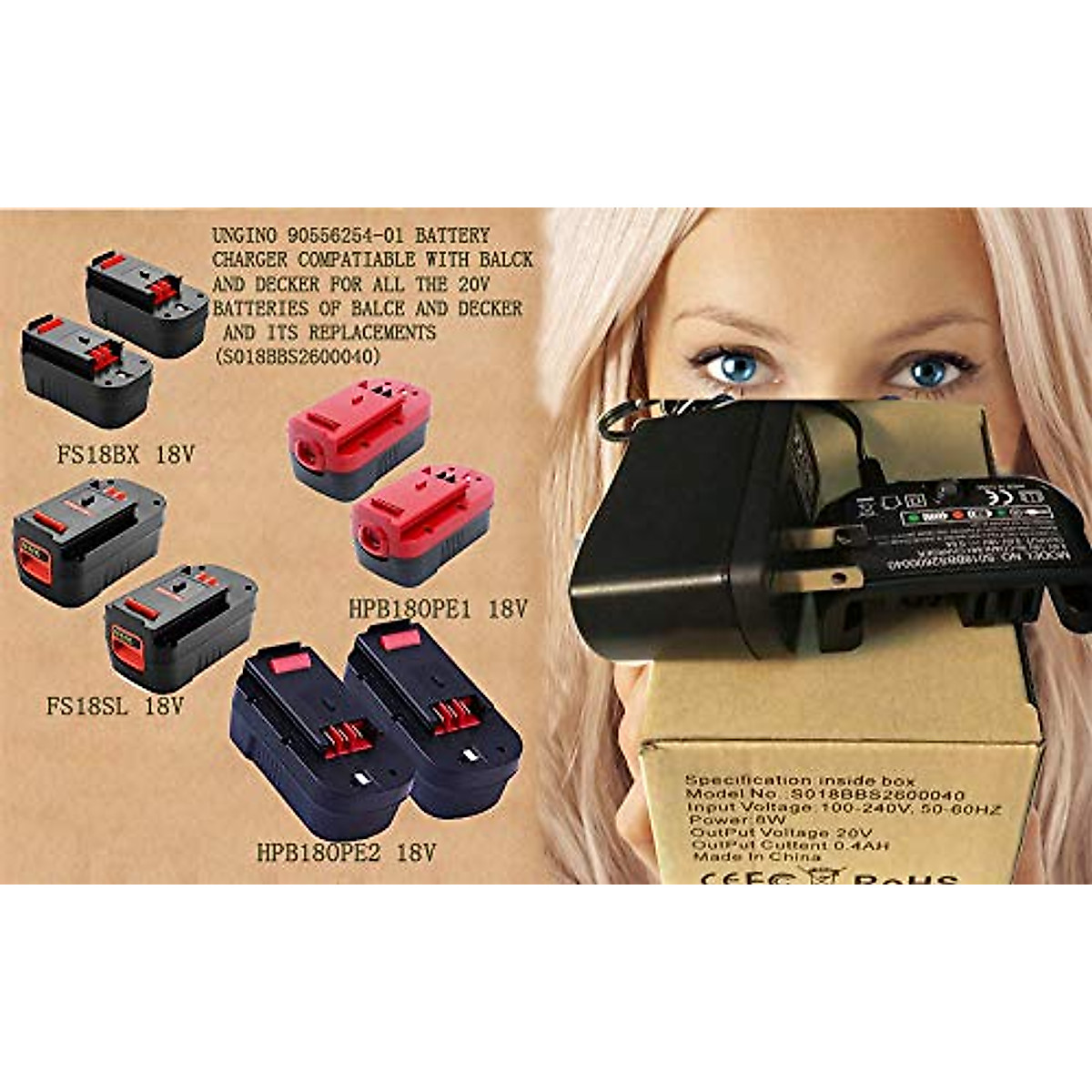 Replace of Black and Decker 18V Battery Charger 90556254-01 9.6V-18V NiCad & NiMh Battery HPB12 FS12B HPB14 FSB14 HPB18 HPB18-OPE FSB18 HPB96 FSB96