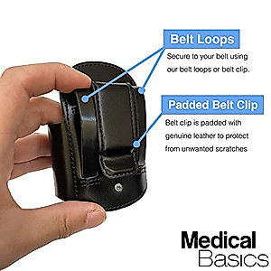 Stethoscope Holder with Velcro Closure and Padded Hip/Belt Clip (Navy) for Littmann - Genuine Leather Universal Stethoscope Holster