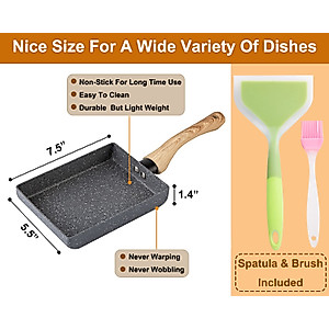 BaronCara Tamagoyaki Pan with Spatula and Brush, Egg Pan, Japanese Nonstick Omelette Pan, Rectangle Tamago Pan, Small Frying Pan, 7.5" x 5.5", Grey