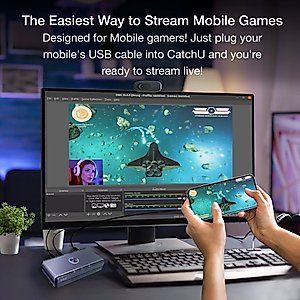 EZCast CatchU Capture Card, Plug and Record Your Mobile Gameplay, Capture and Record Gameplay to USB, 4K60 Pass-Through, 1080p60 UVC Stream, Support Smartphone, Xbox, PS5, Nintendo Switch