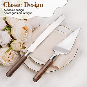 TUKDAK Cake Cutting Set for Wedding, Wood Cake Knife and Server Set, Vintage Pie Cake Cutter, Silver Pizza Dessert Utensils Bridal Anniversary Birthday Quinceañera Gift (Original Wood)