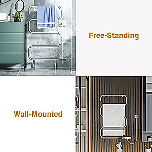 DAILYLIFE Towel Warmer Rack Stainless Steel, Wall Mount & Free Standing, Bended Heated Towel Rack, Drying Rack for Bathroom Space Saving 50W Mirror Polished