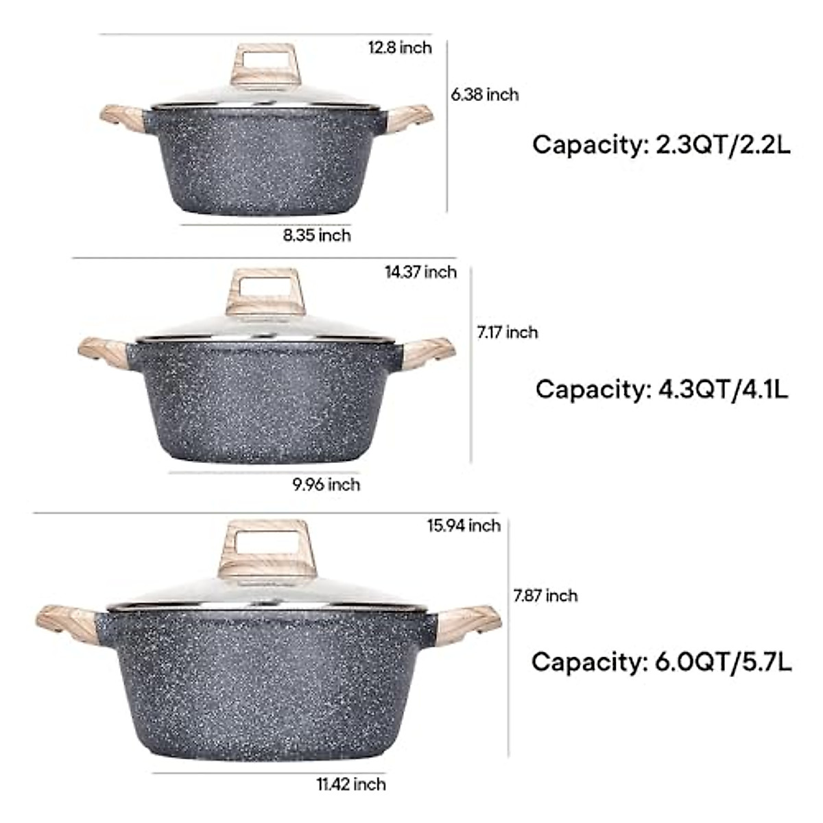 CAROTE 6 Qt Nonstick Stock Pot Soup Pot,Granite Cooking Pot, Casserole Dish Dutch Oven with lid Cookware PFOA Free (CLASSIC GRANITE)