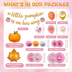 Little Pumpkin Baby Shower Decorations, 38Pcs Pumpkin Baby Shower A Little Pumpkin Is On Her Way Banner, Fall Baby Shower Decorations Girl Maple Leaf Pumpkin Balloons Paper Flower Balls Paper Fans