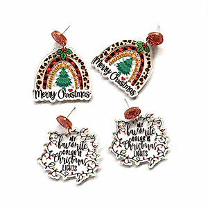 Cute Acrylic Christmas Dangle Drop Earrings Leopard Print Rainbow Christmas Tree Holiday Decor Jewelry Xmas Party Favors Birthday Gift