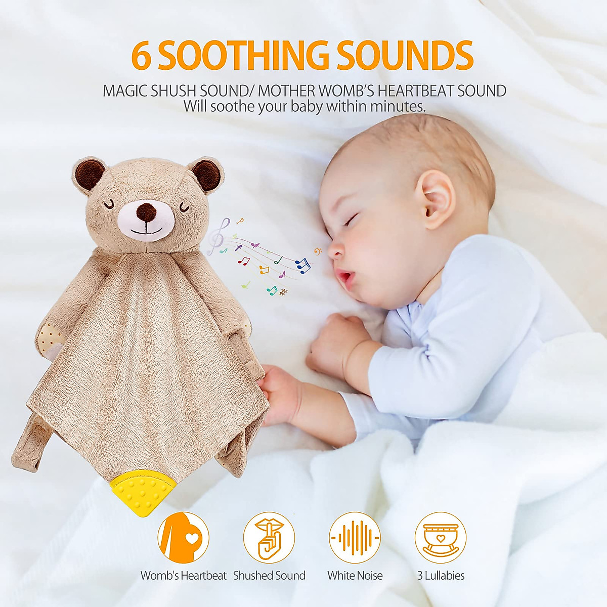 BEREST Baby Cry Sensor Sleep Soother- Heartbeat Bear Blanket Comforter Toy- Reduce Night Time Wake Ups, Helps Newborns Go to Sleep Faster & Stay Asleep Longer, Great Nursery Decor Baby Shower Gifts