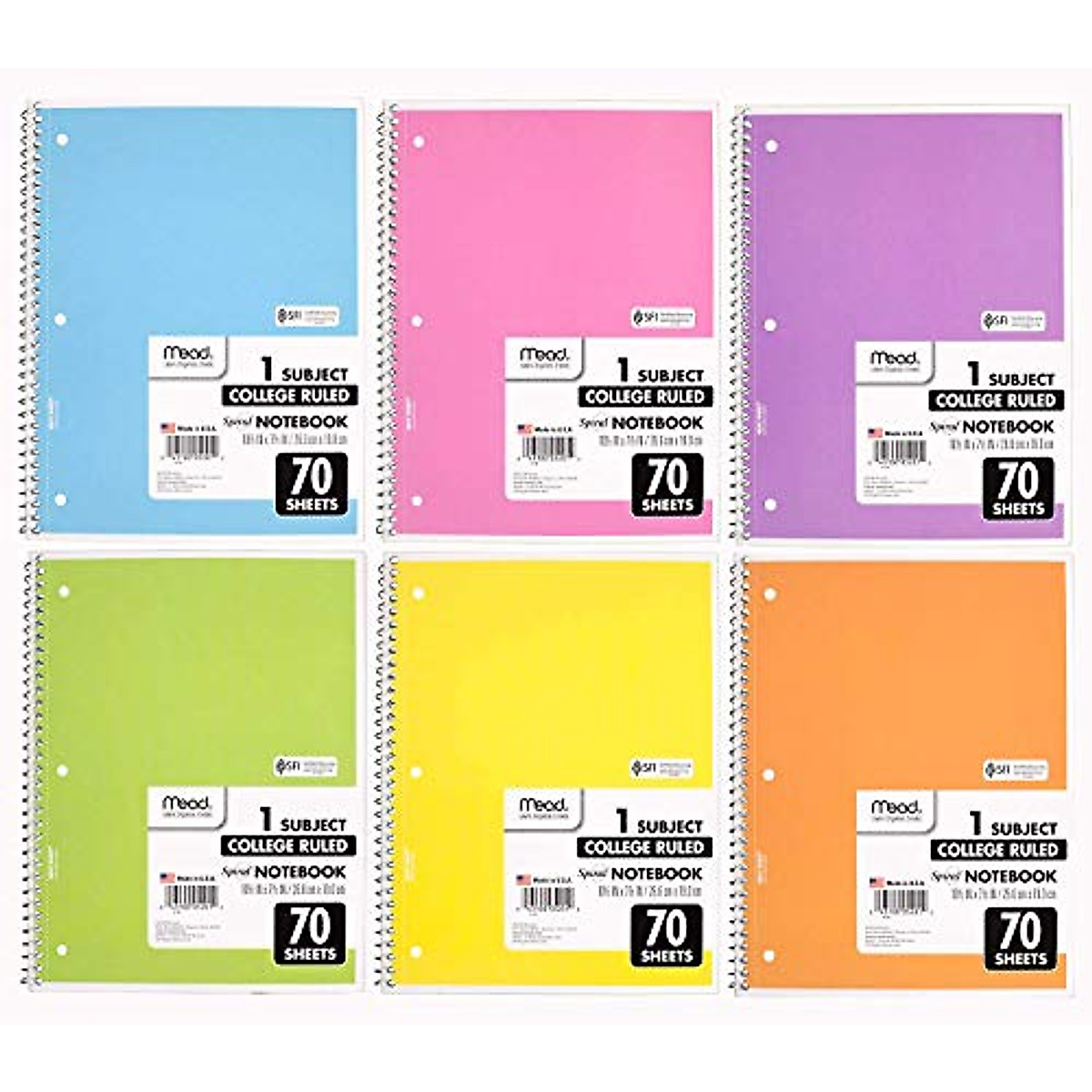 Mead Spiral Notebook 4 Pack of 1-Subject College Ruled, Pastel Color COLOR WILL VARY, Spiral Bound Notebooks, Cute school Notebooks 70 Pages