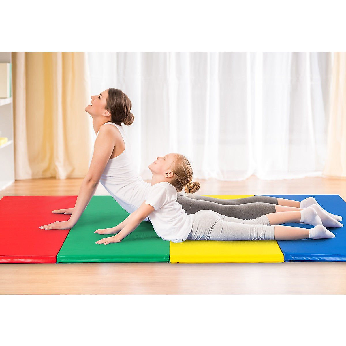 MAT EXPERT 4'x10'x2" Gymnastics Mat Thick Folding For Tumbling Exercise Gym Fitness Mat with Hook & Loop Fasteners (Multicolor)