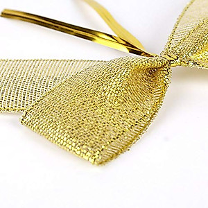 Micomon 50pcs 3-1/2" Metallic Gold Bows Twist Tie Bows for Gift Wrapping with Fish Tails (Gold)