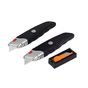 Internet's Best Premium Utility Knife - Set of 2 - Retractable Razor Knife Set - Box Cutter - Rubber Handle