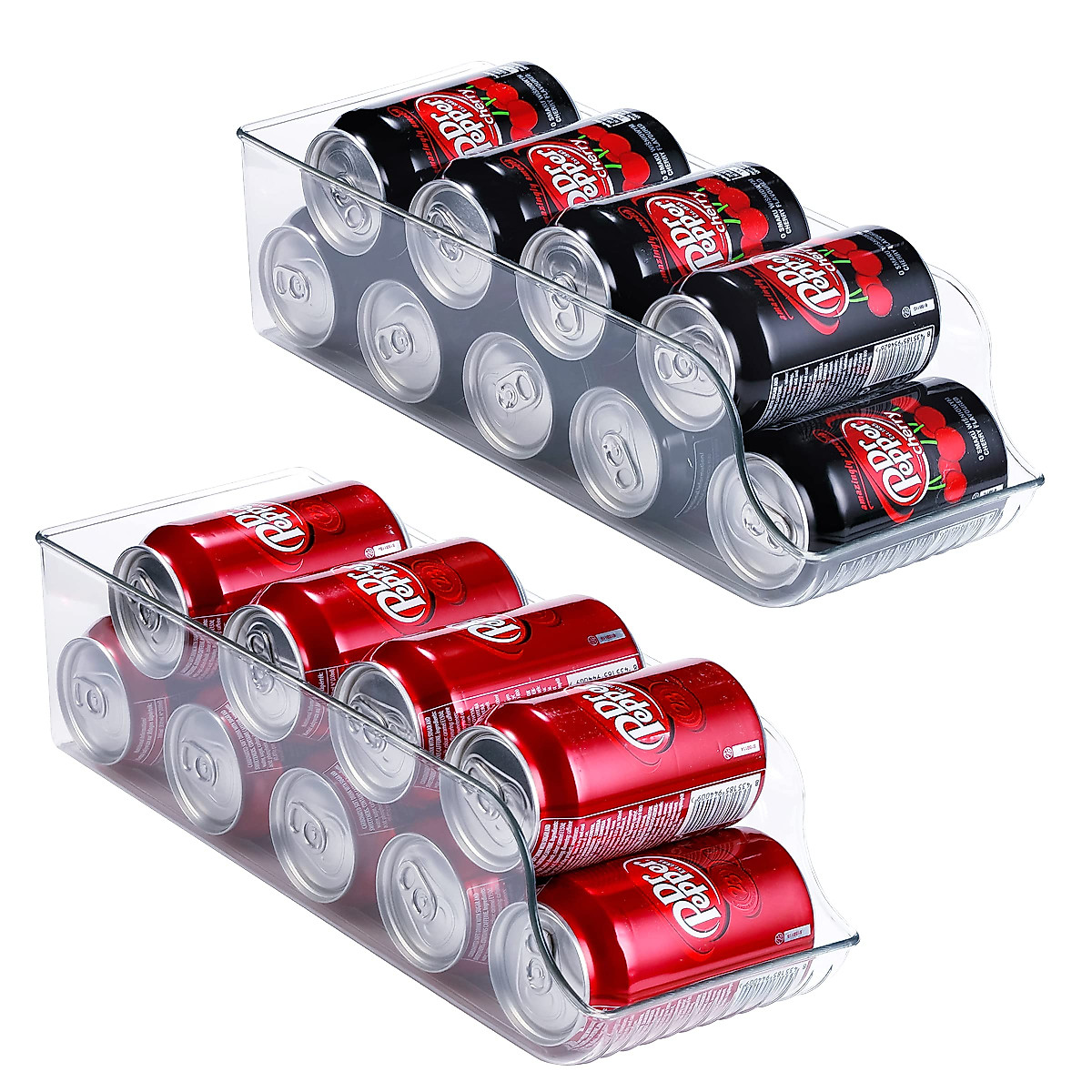 Refrigerator Organizer Bins Pop Soda Can Dispenser Clear Plastic Canned Drink Holder Storage for Fridge, Freezer, Kitchen, Countertops, Cabinets (2)