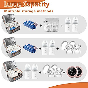 Tesuko Double-Layer Breast Pump Bag for Elvie, Willow Pumps and Medela Pump in Style, Pumping Bag with 2 Removable Dividers to Store Breast Pump, Baby Bottles and Pump Parts (Grey)