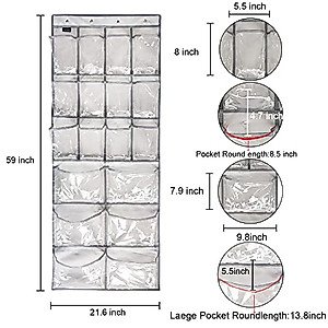 TidyMaster 2 Pack Extra Large Hanging Crystal Clear Over Door Shoe Organizers,closet shoe organizer shoe rack organizer shoe storage,12+6Pockets,8+8Hooks,Gray (59"x 21.6")