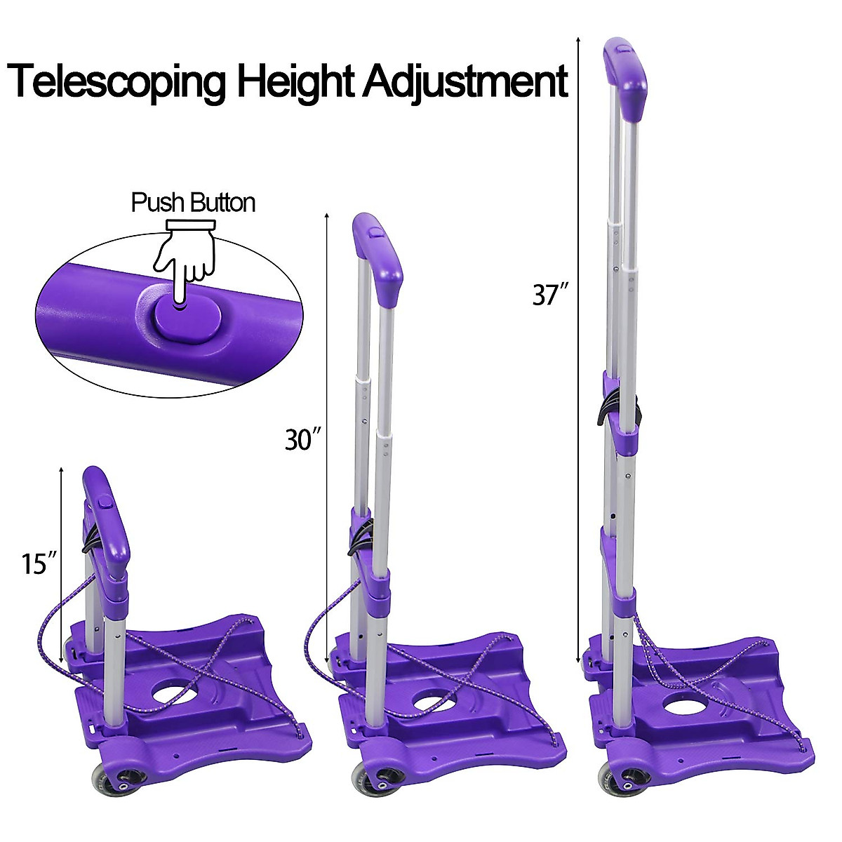 Sutekus Folding Hand Truck and Dolly 110-lbs Lightweight Portable Luggage Cart for School Travel Office Moving (Purple)