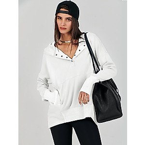 ANRABESS Women Casual Oversized Hoodies Sweatshirts Henley V Neck Hooded Pullover Sweater Tops 2024 Fall Outfits Clothes 1059benbai-M White