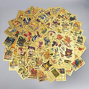55 PCS Gold Cards Packs Vmax V EX GX Rare Golden Cards TCG Deck Box Gold Foil Card for Fans/Kids/Collectors Gifts (No Duplicates) (Golden)