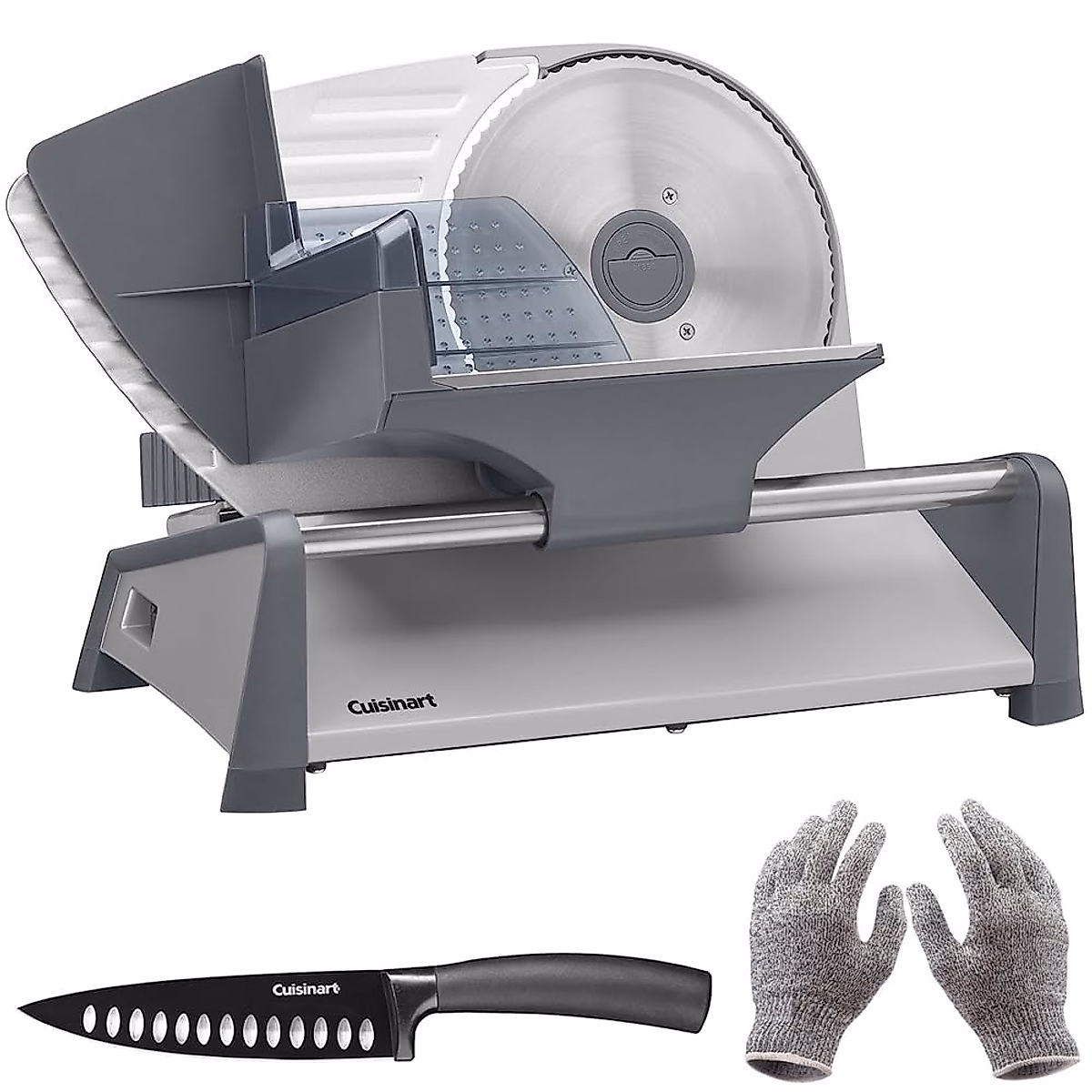 Cuisinart FS-75B Kitchen Pro Deli Food Slicer, 7.5-Inch Blade Bundle with Cuisinart Classic Nonstick Edge 6" Chef's Knife and Deco Gear Food Grade Kitchen Safety Cut Resistant Stretch Fit Gloves