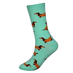 Wish Island Men's 4/5 Packs Dachshund Dog Gifts Socks Crazy Hot Dog Novelty Casual Dress Socks (Dachshund Dog - 4 pairs)