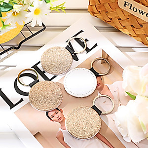 Equsion 16 Pcs Sublimation Blanks Keychain Glitter PU Leather Keychain Heat Transfer Keyring for DIY Crafts Making (Round)